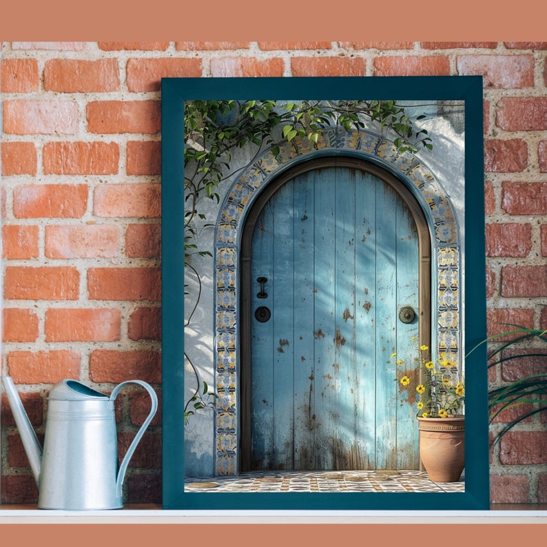 Italian Blue Door Art Print: Mediterranean Mosaic Tile (digital ...