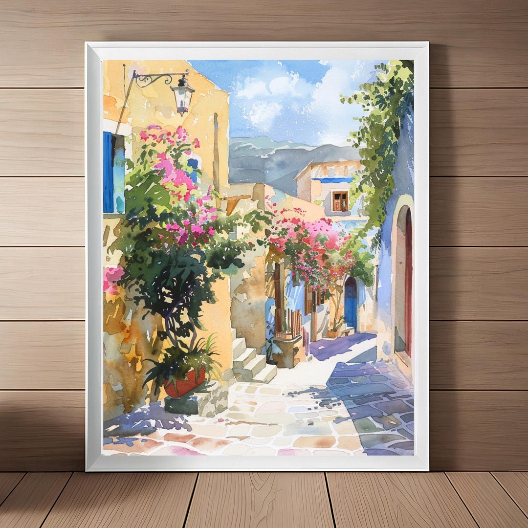 Crete Greece Print, Greek Watercolor Painting, Streetscape, Travel Wall ...