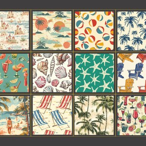 Vintage Beach Digital Paper Pack, Retro Beach Day Wallpaper, Tropical ...