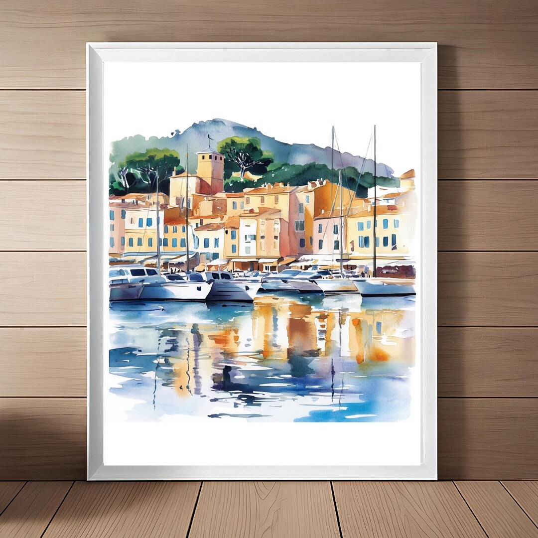Saint Tropez Watercolor Art Print: French Riviera Seascape (digital ...