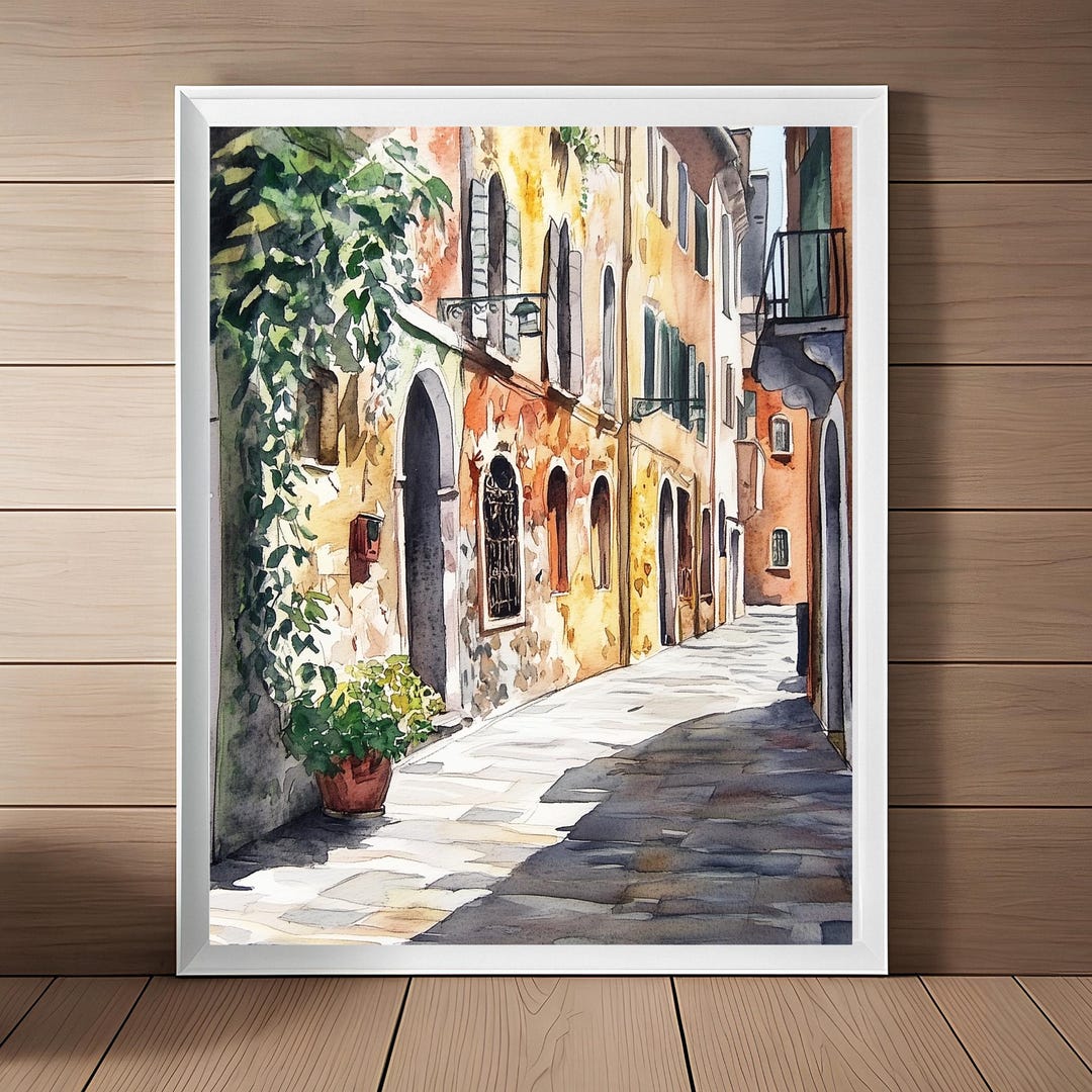Venice Streetscape Painting, Italy Watercolor Art Print, Italian Wall ...