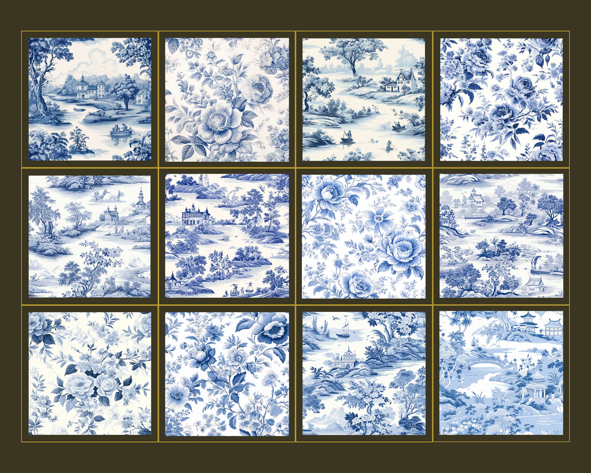 Toile Digital Paper, Toile De Jouy Digital Paper, Blue and White ...