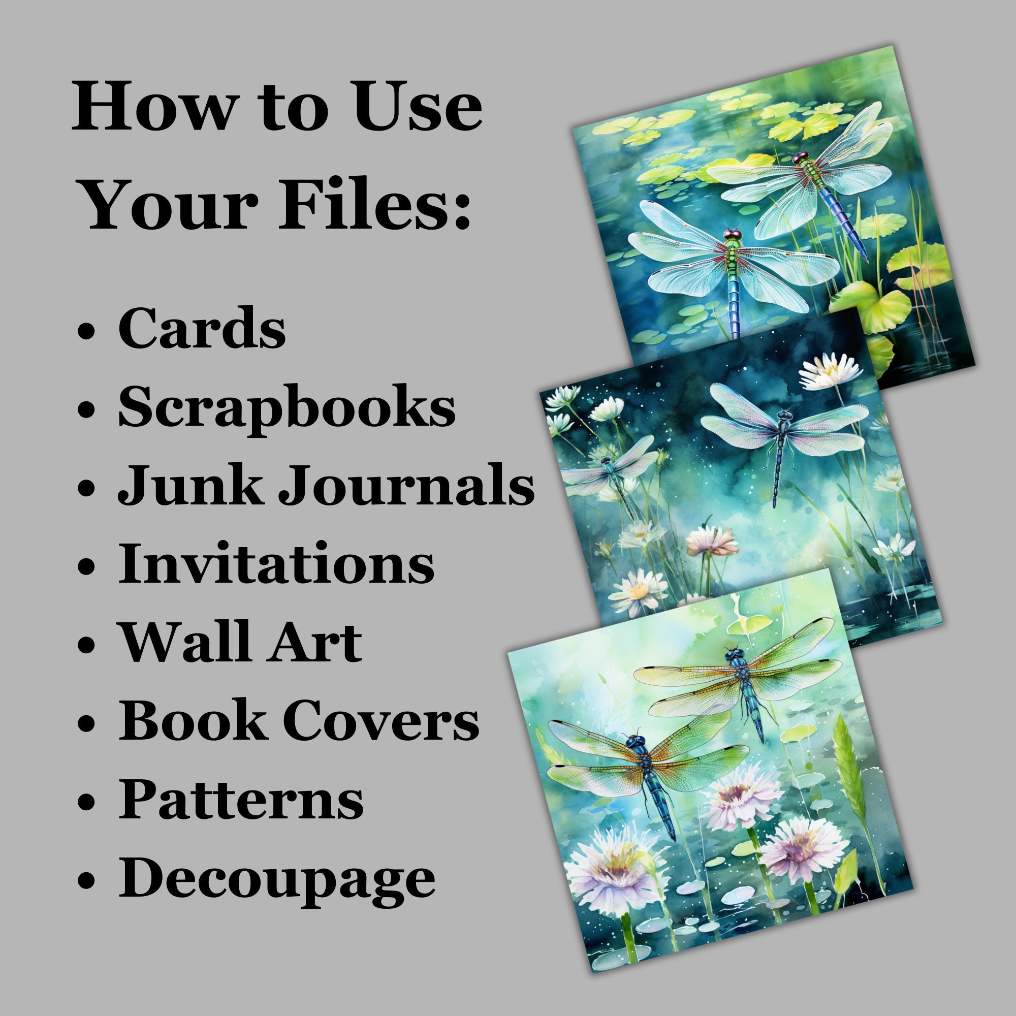 Watercolor Dragonfly Digital Paper Pack Dragonflies Scrapbook Paper Junk Journal Scrapbooking ...