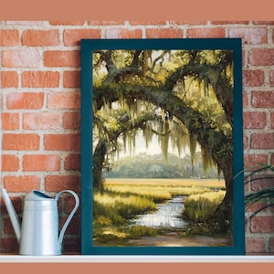 Southern Oak Trees Painting, Charleston Watercolor Art, Spanish Moss ...