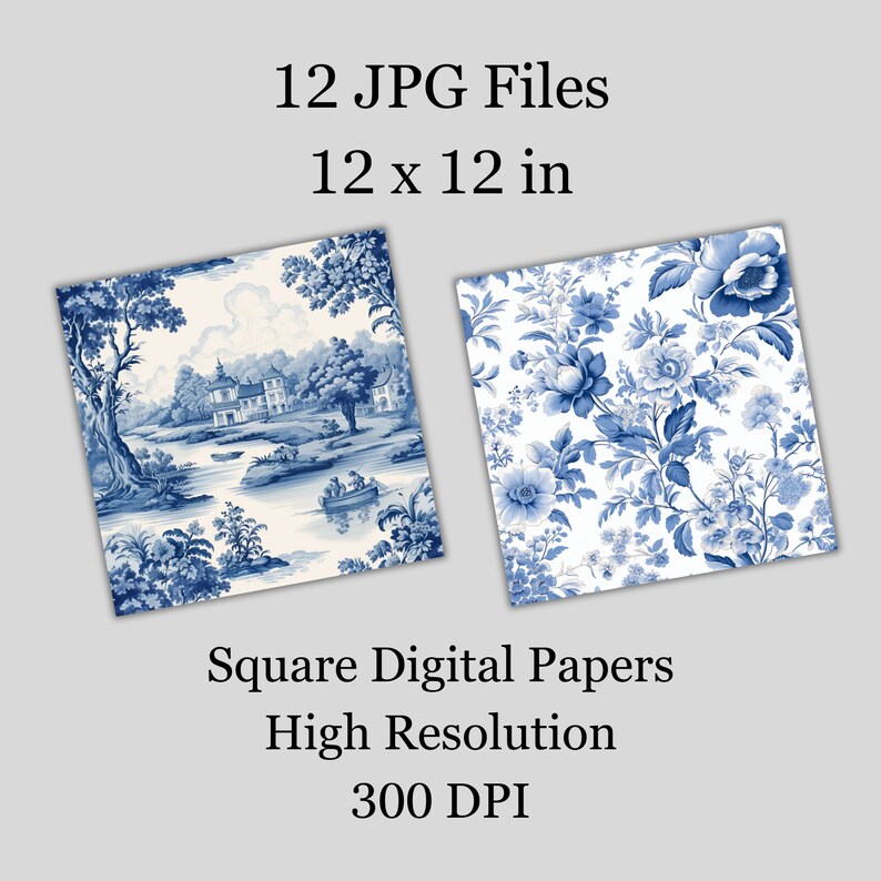 Toile Digital Paper, Toile De Jouy Digital Paper, Blue and White ...
