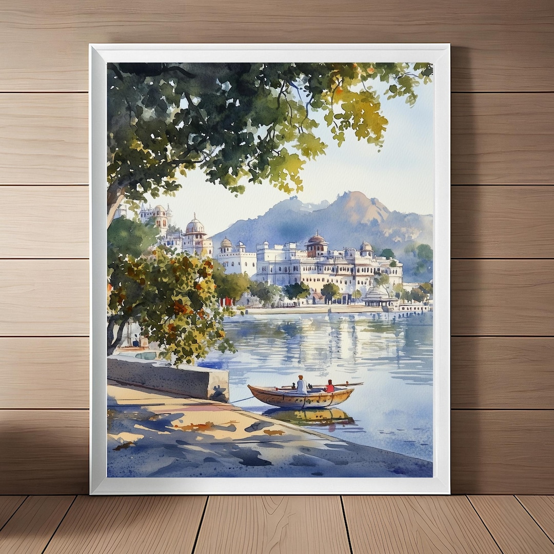 Lake Pichola Watercolor Art Print: Udaipur India Travel Poster (digital ...