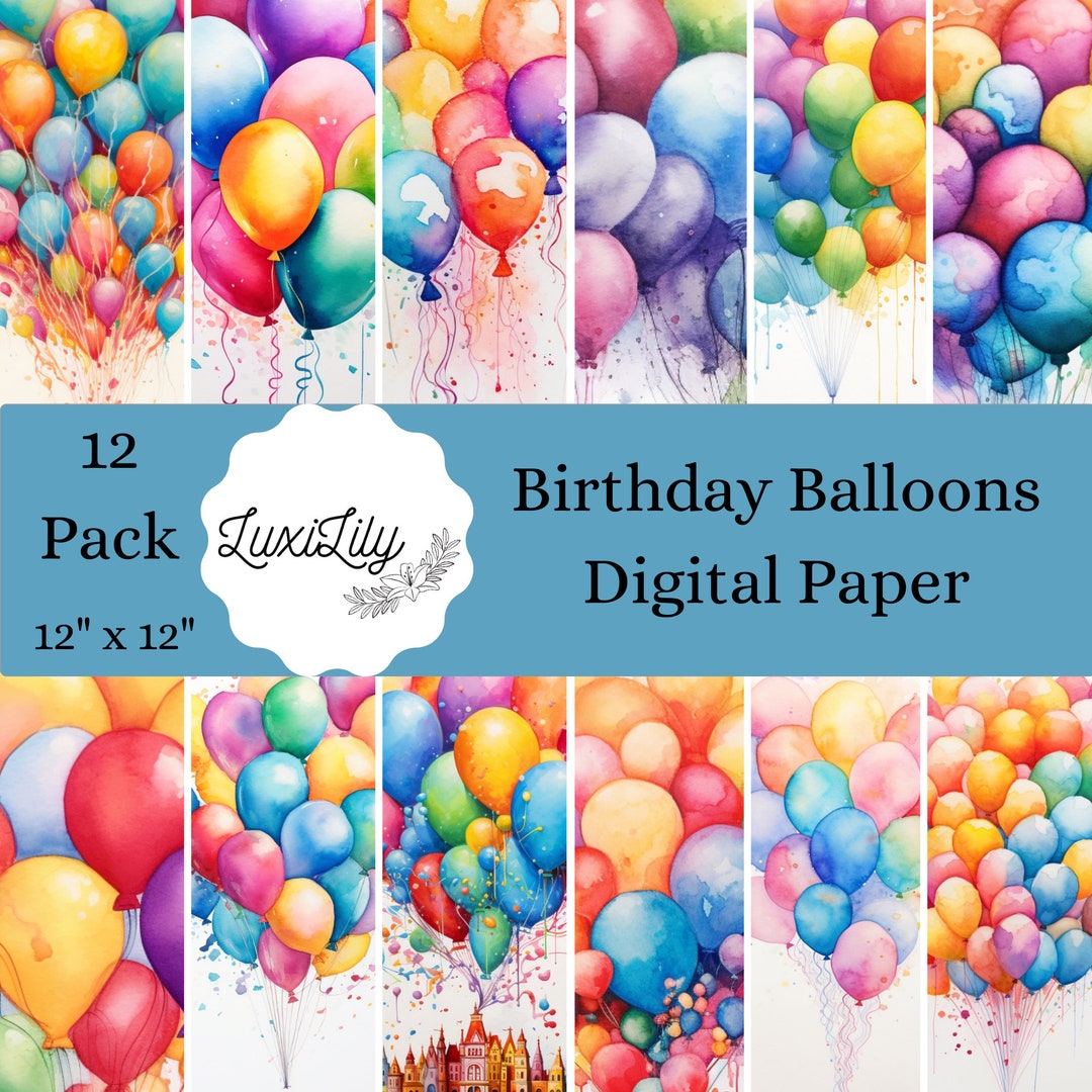 Watercolor Rainbow Balloons Digital Paper: Birthday Party Designs ...