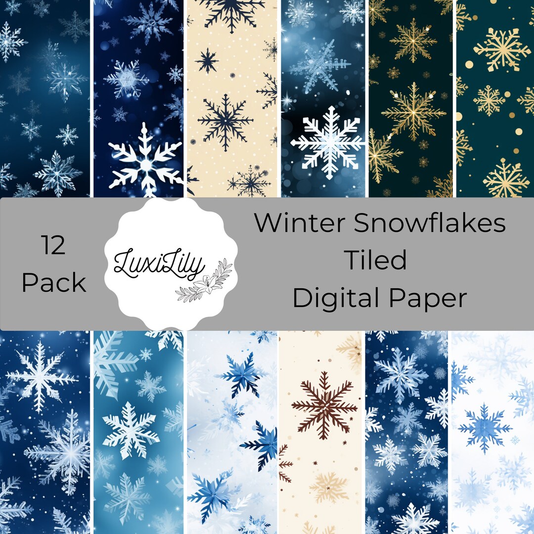 Winter Snowflakes Digital Paper Pack Snowy Holiday Repeating Pattern ...