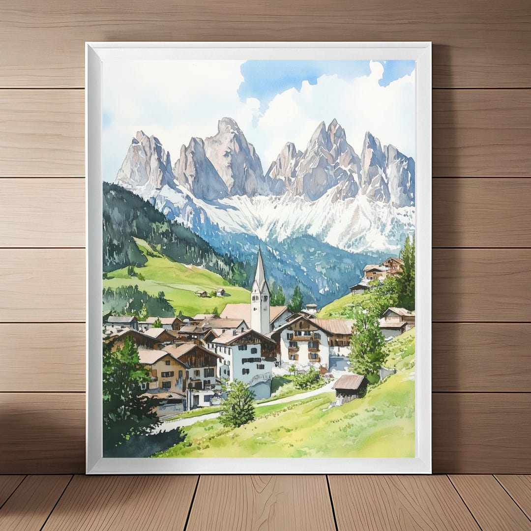Dolomites Art Print, Italian Landscape Watercolor Painting, Italy Wall ...