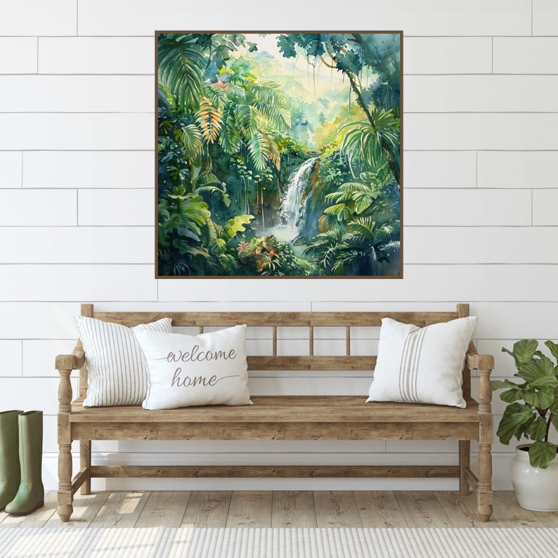 Costa Rica Art Print, Lush Rainforest Watercolor Painting, Tropical ...