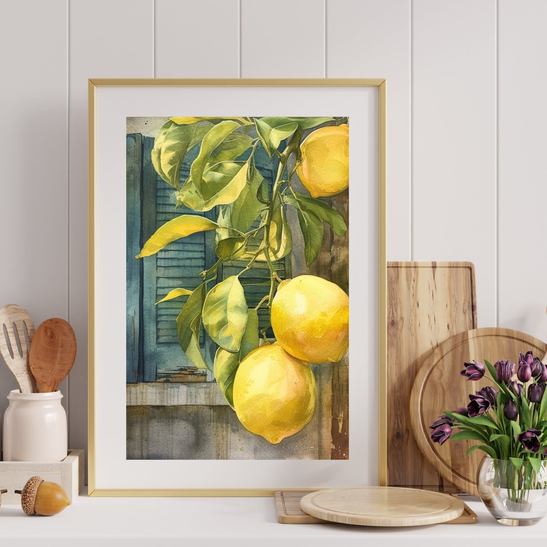 Italian Lemons Watercolor Print Italy Lemon Kitchen Art Lemon Tree Wall ...