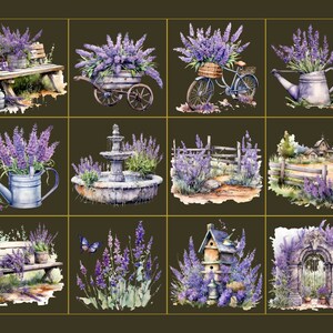 Watercolor Lavender Garden Clipart Bundle, Provence Floral Spring PNG ...