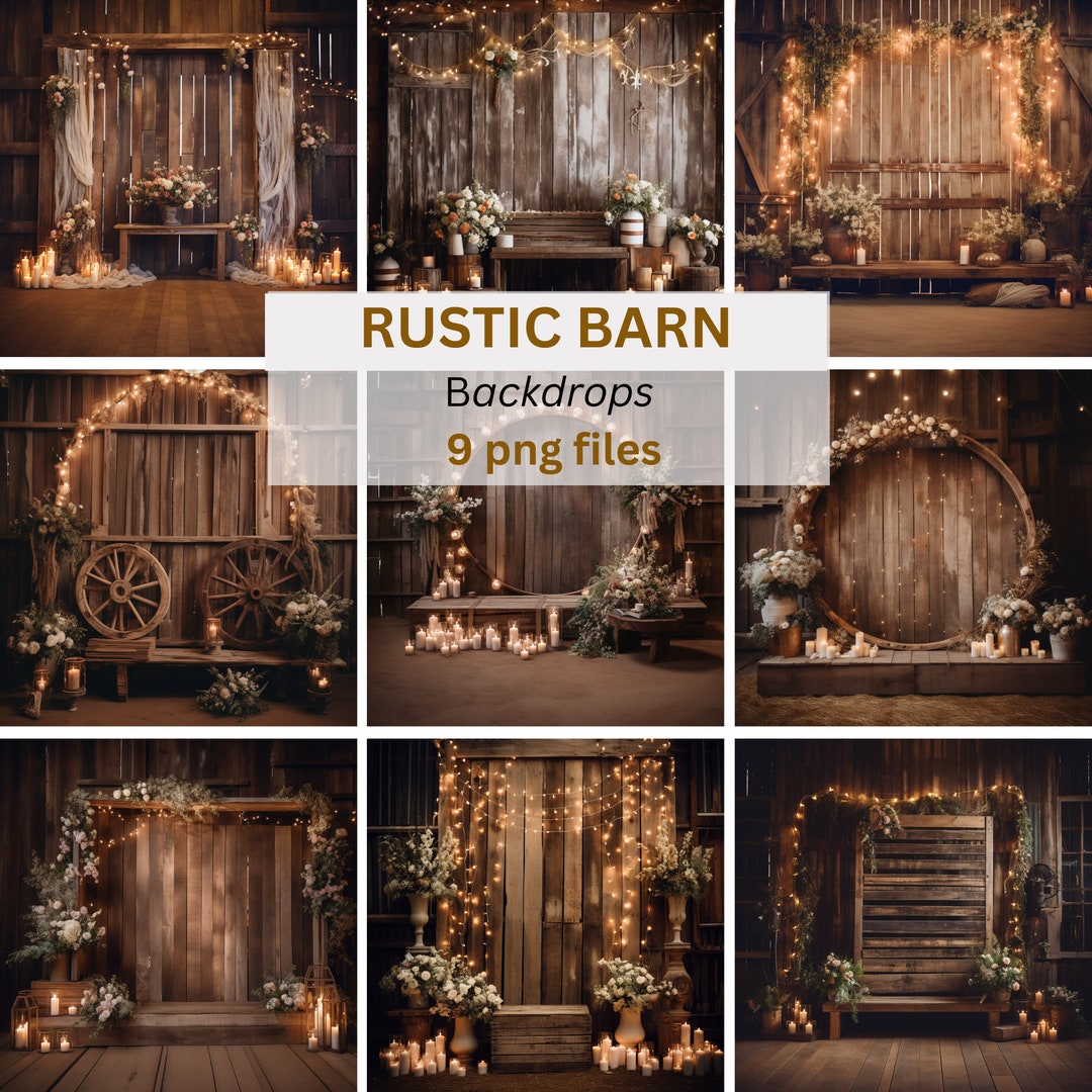 Boho Barn Digital Backdrop: Rustic Photography Overlays (12x12 PNG Set ...