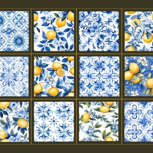 Italian Tile & Lemons Digital Paper: Mediterranean Scrapbook Pages ...