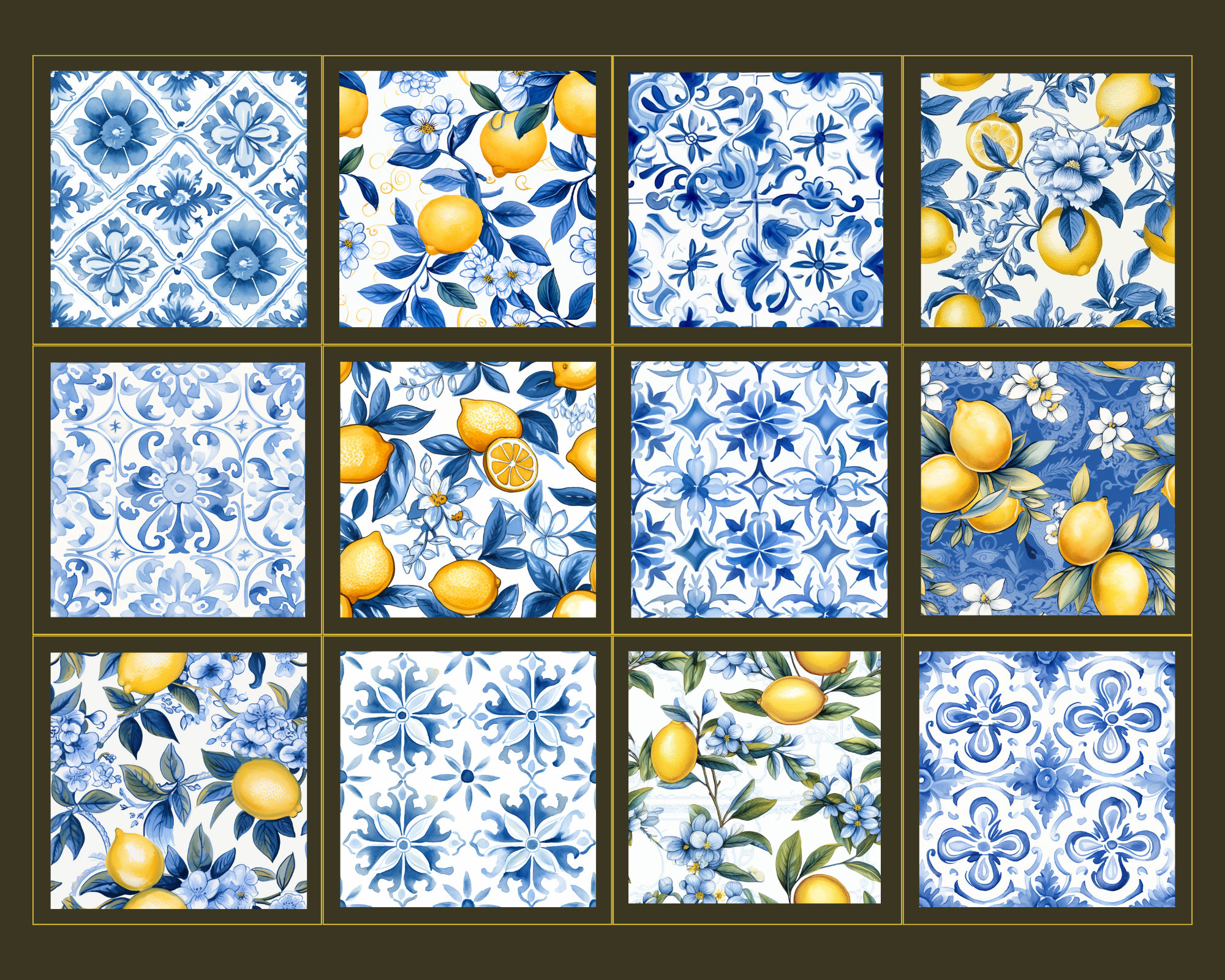 Italian Tile and Lemons Digital Paper, Lemons & Mediterranean Tiles ...