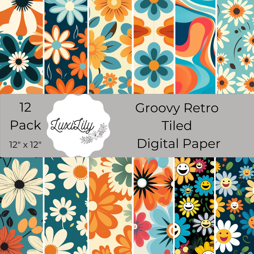 Retro Groovy Digital Paper: 70s Floral Patterns (digital Download) - Etsy