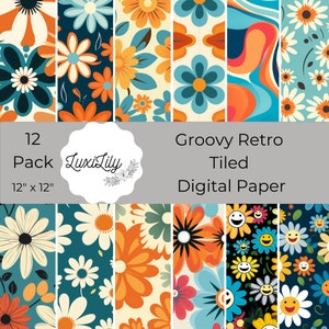 Retro Groovy Digital Paper: 70s Floral Patterns (digital Download) - Etsy