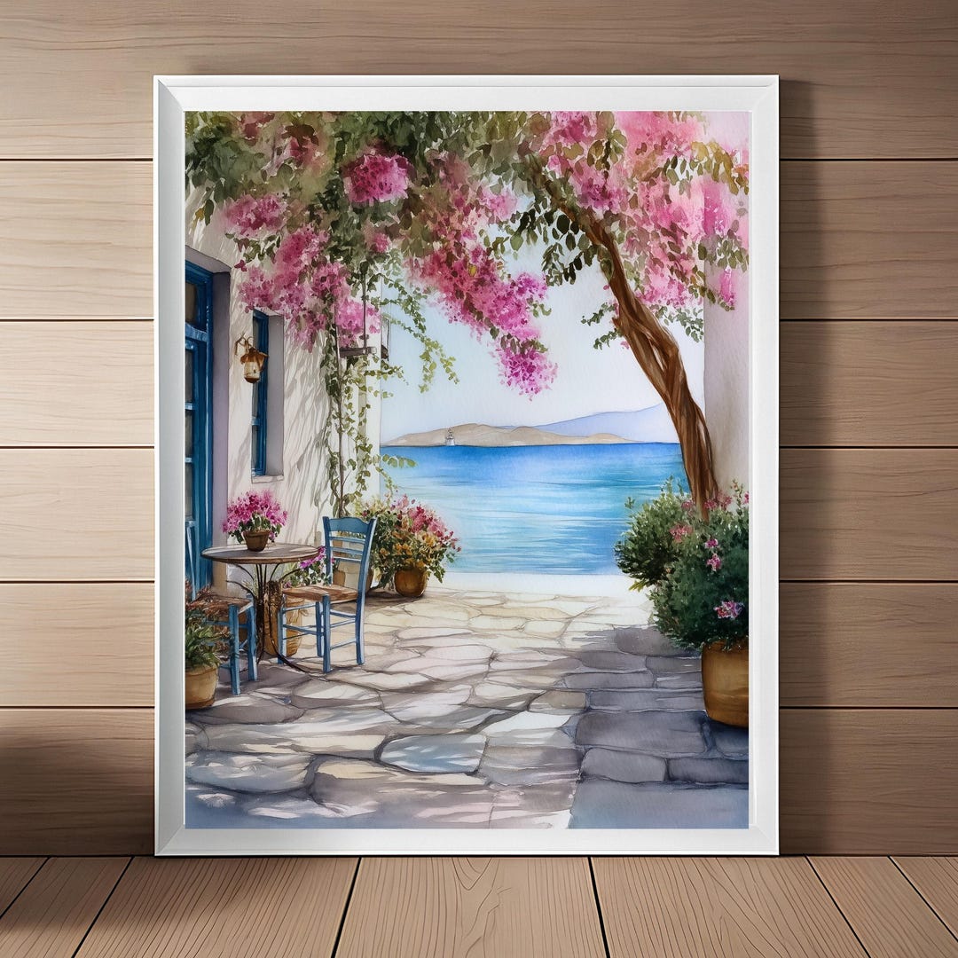 Paros Greece Watercolor Painting: Island Seascape Art (digital Download ...