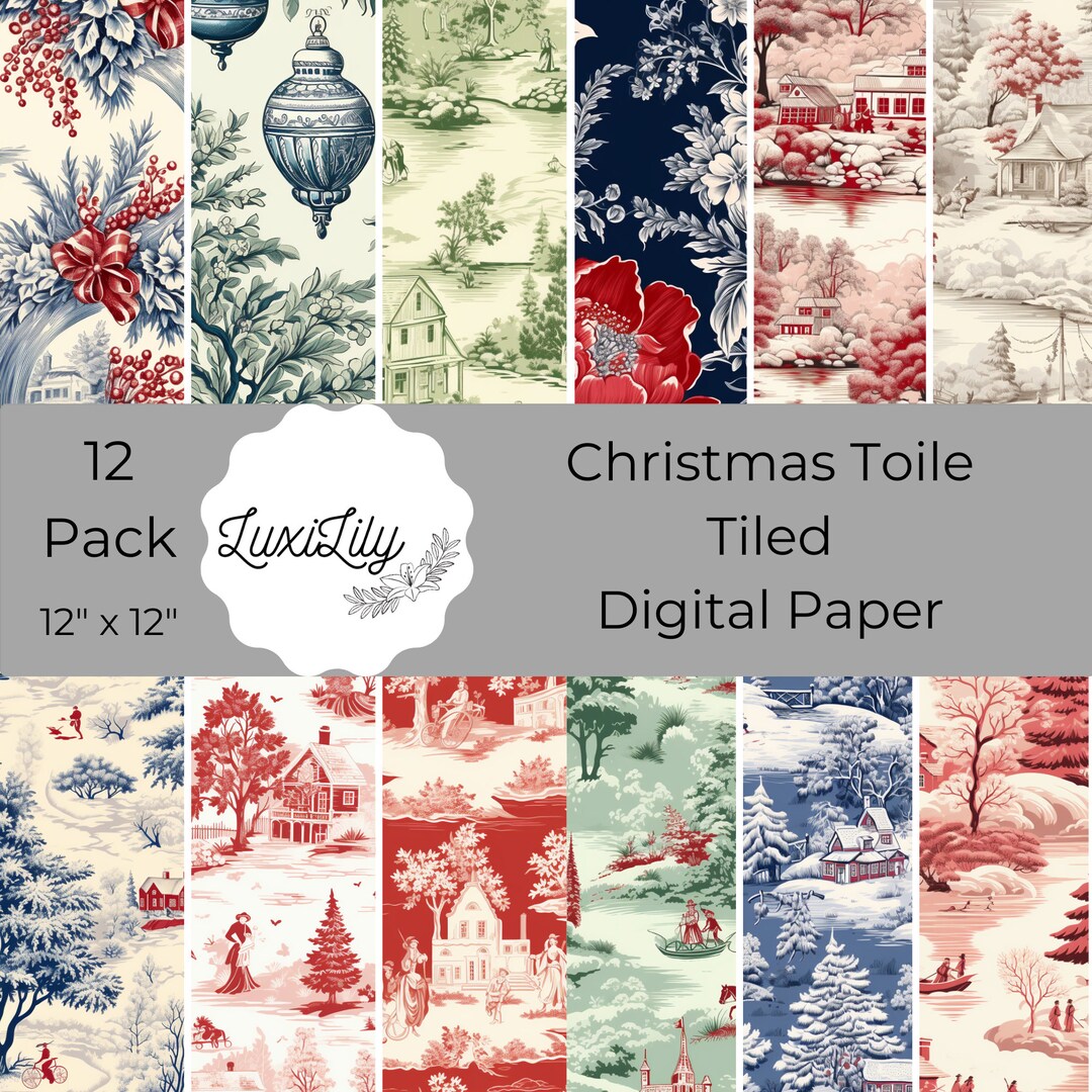 Seamless Christmas Toile Digital Paper Pack, Vintage Holiday Designs ...