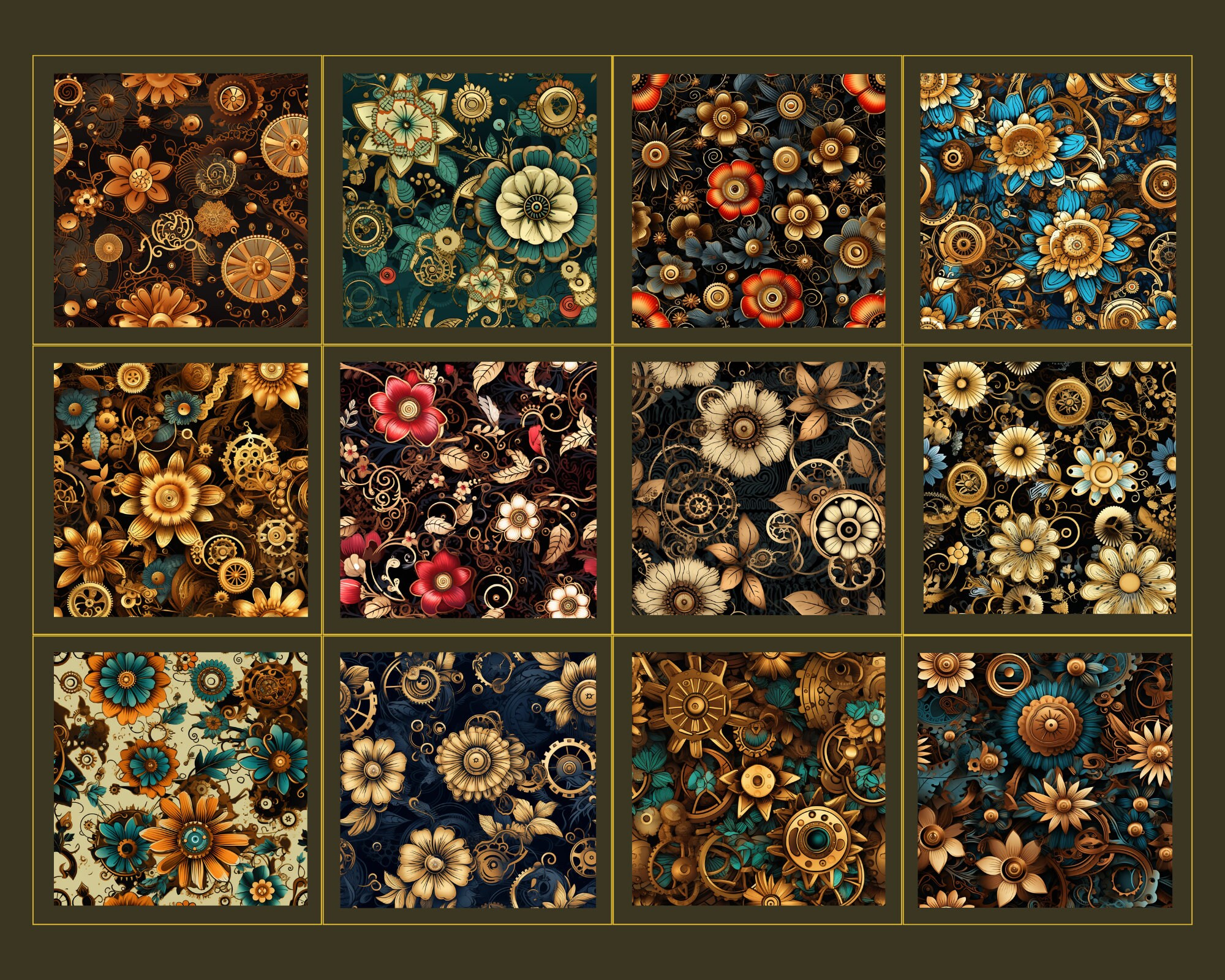 Steampunk Floral Digital Paper Steampunk Flowers Seamless - Etsy