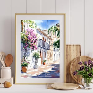 Ibiza Watercolor Painting, Mediterranean Island Art Print, Spain Travel ...