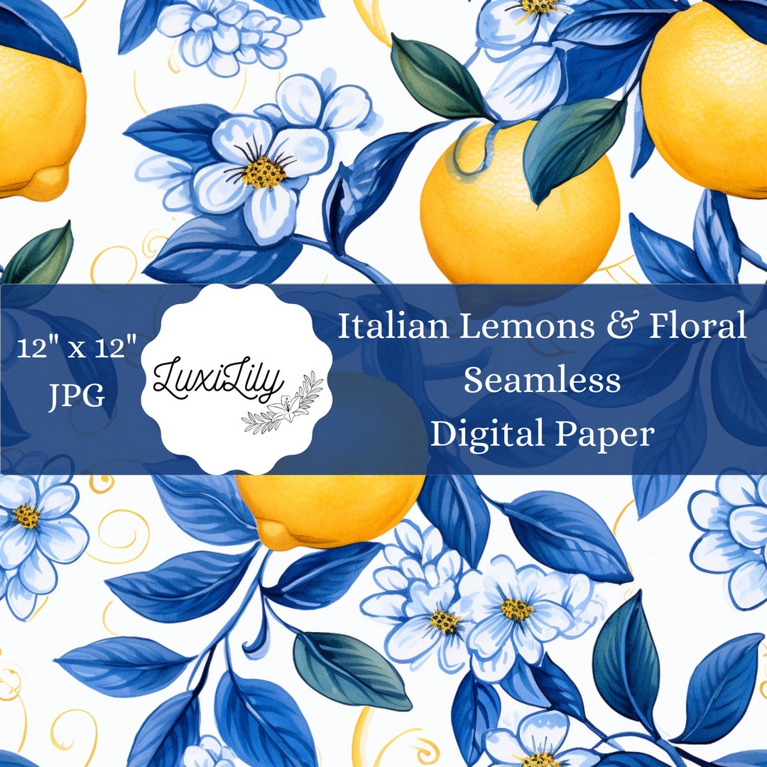 Italian Lemons Digital Paper Seamless Floral Lemon Pattern ...