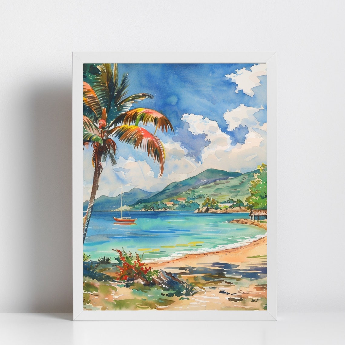 Caribbean Painting Coastal Watercolor Art Print, Beach Wall Art ...