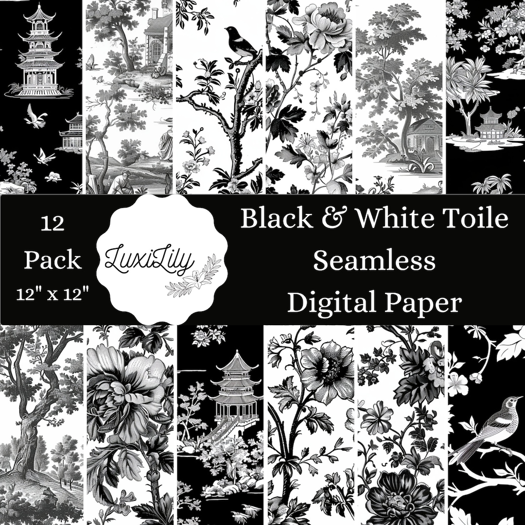 Black and White Toile Digital Paper Seamless Toile De Jouy Digital ...
