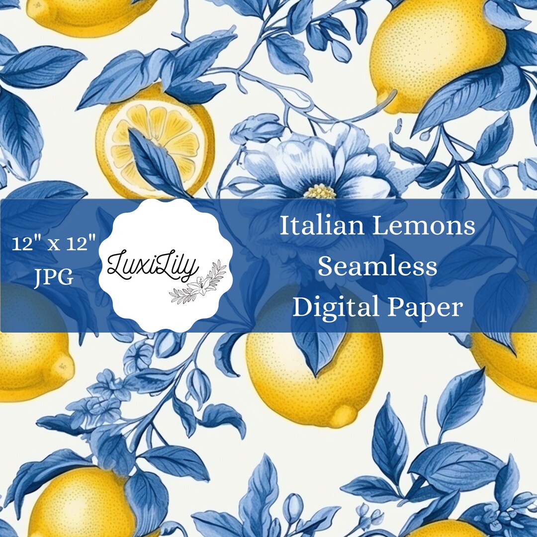 Italian Tile Lemons Digital Paper Seamless Floral Lemon Pattern ...