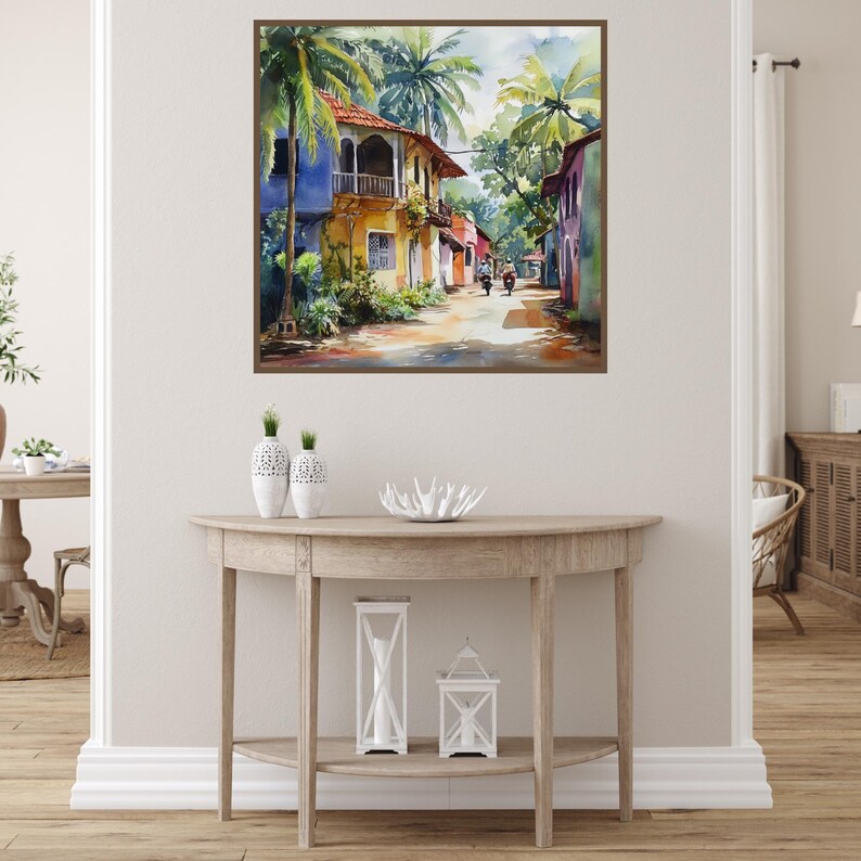 Goa Art, India Watercolor Painting, Landscape Art, Streetscape Print ...