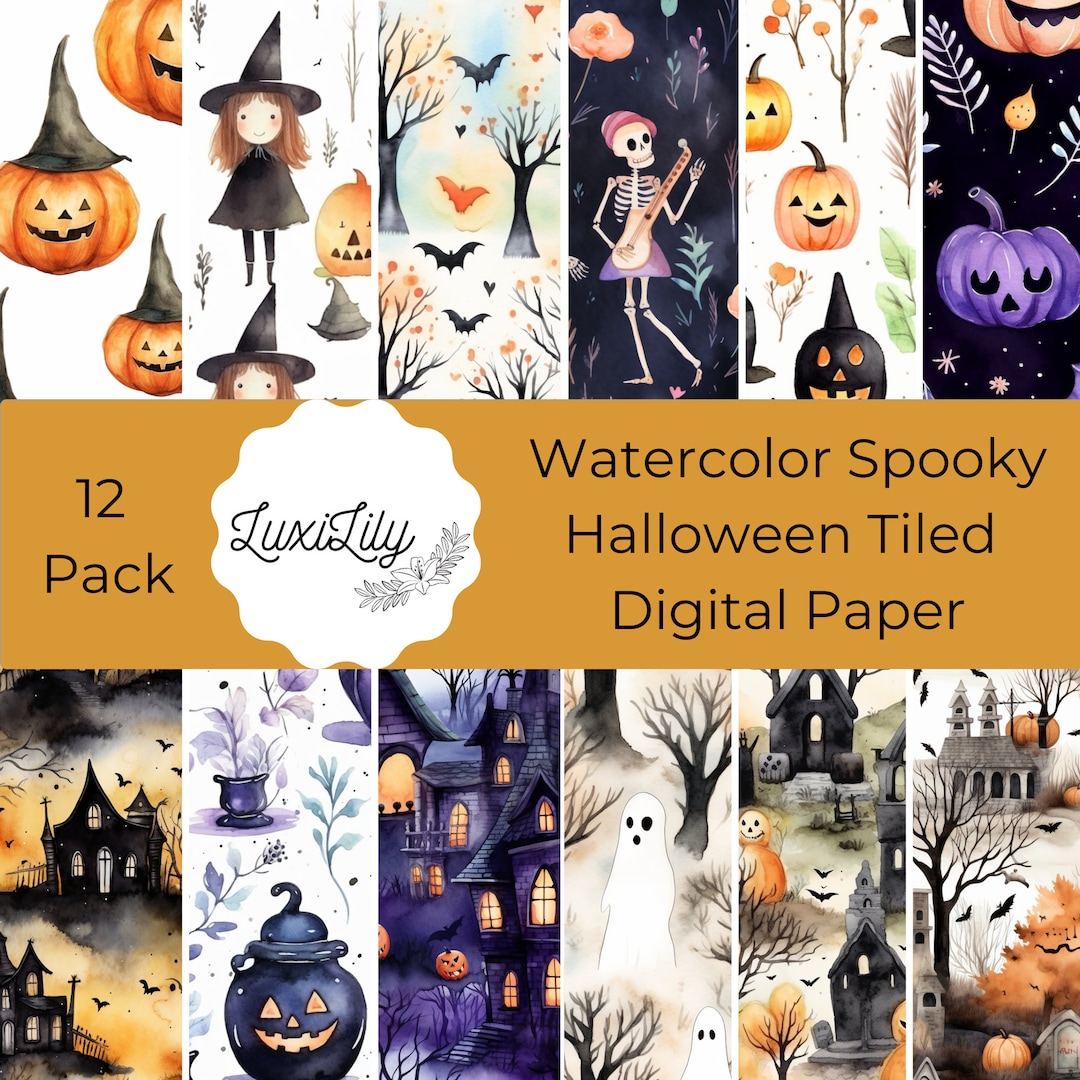 Watercolor Spooky Halloween Digital Paper, Fall Seamless Tiles Digital ...