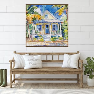 Key West Cottage Painting, Florida Keys Watercolor Art Print, Coastal ...