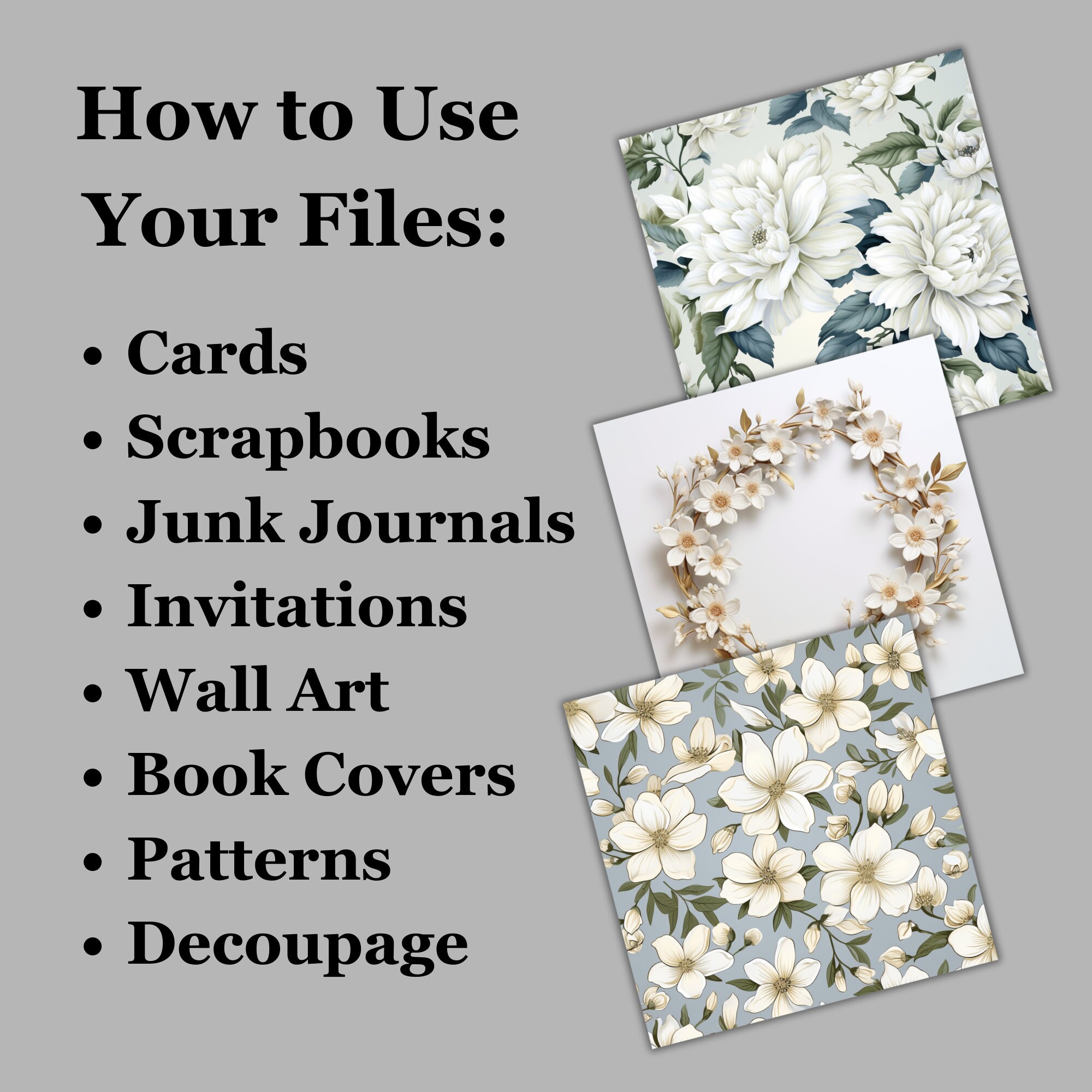 White Floral Wedding Digital Paper Pack Spring Wedding Scrapbook Paper ...