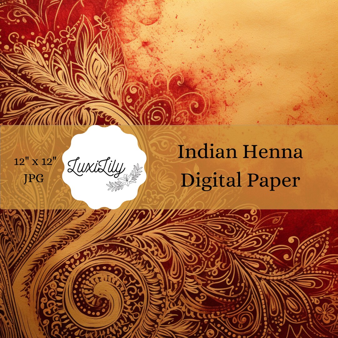 Red Gold Henna Digital Paper Indian Texture Background Indian Wedding ...