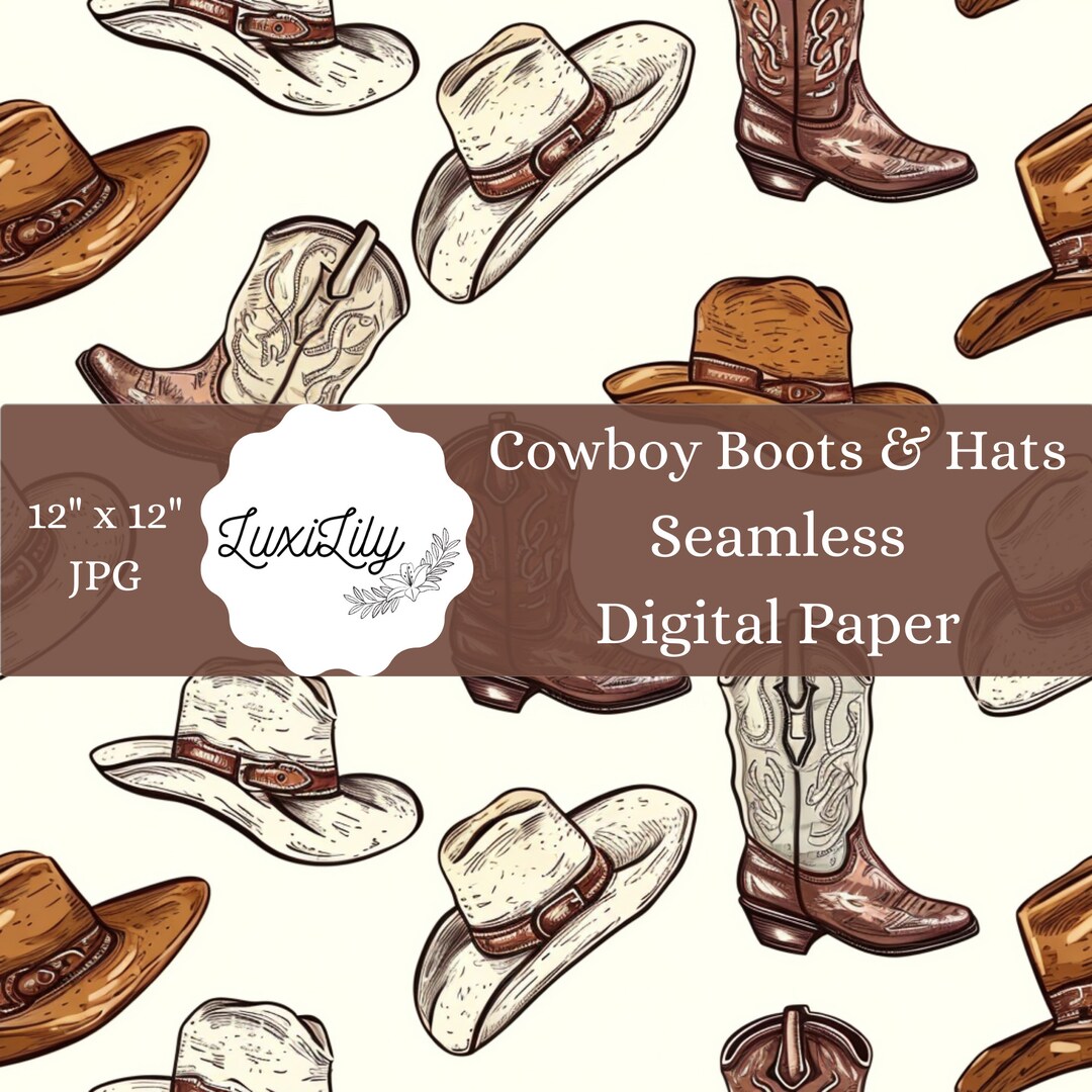 Cowboy Boots and Hats Digital Paper: Western Seamless Pattern (digital ...