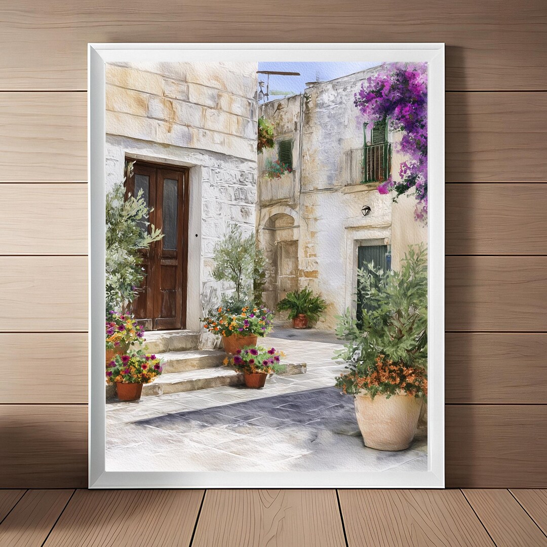 Locorotondo Italy Watercolor Art Print: Italian Streetscape (digital ...