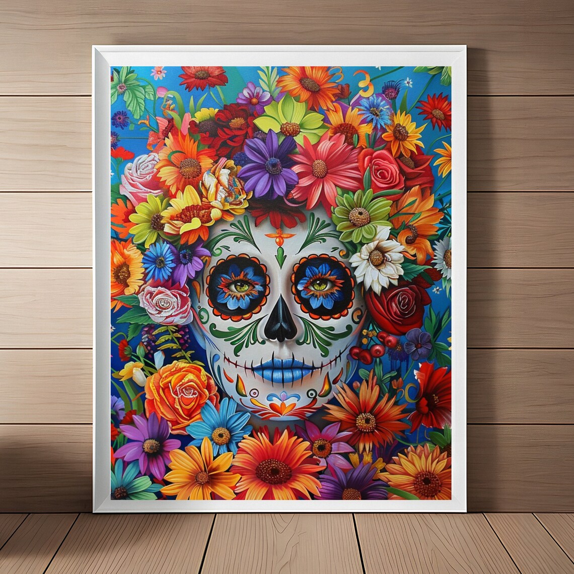 Mexican Catrina Art, Mexico Folk Art, Colorful Floral Wall Art Print ...