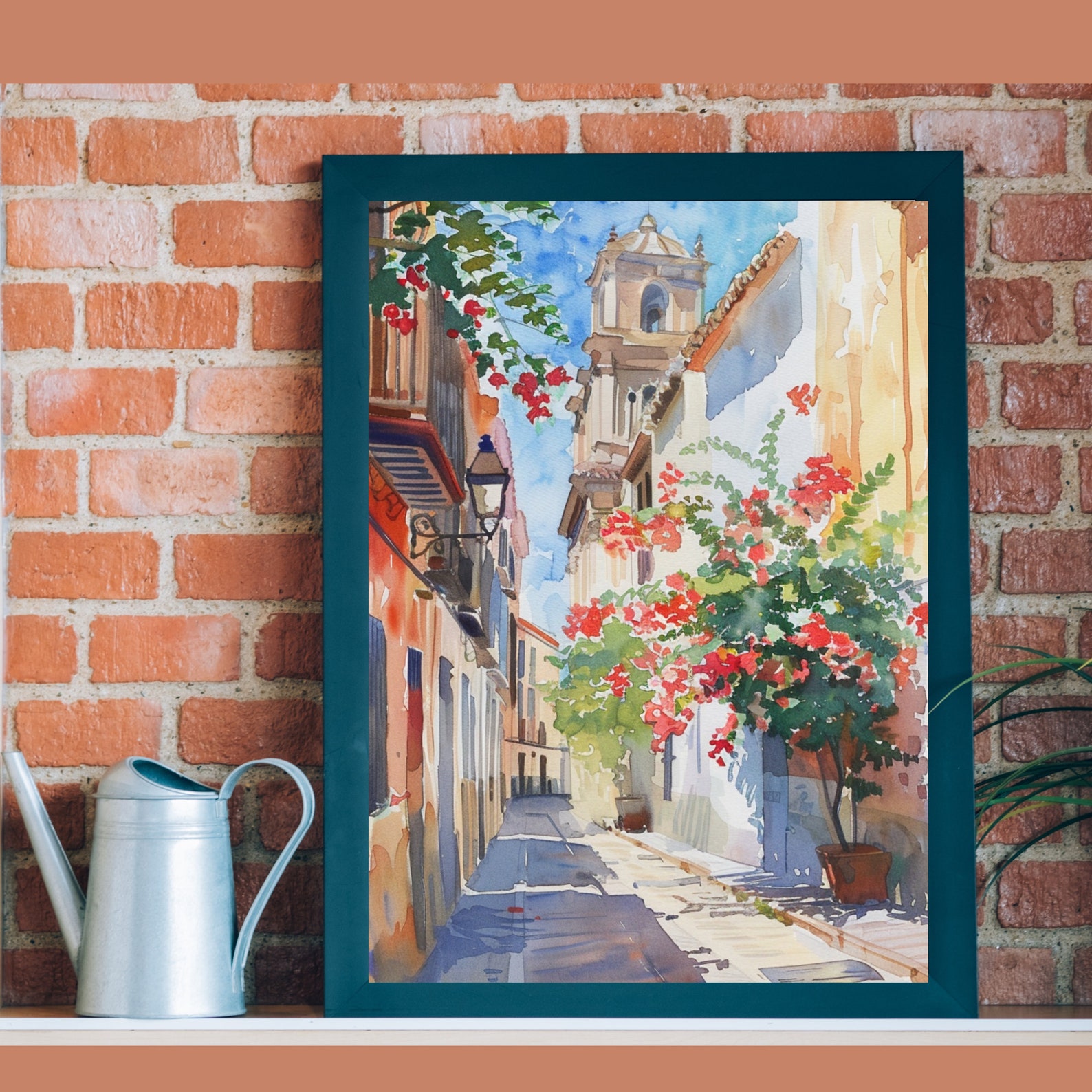 Malaga Spain Painting, Streetscape Art, Colonial Andalusia Artwork ...