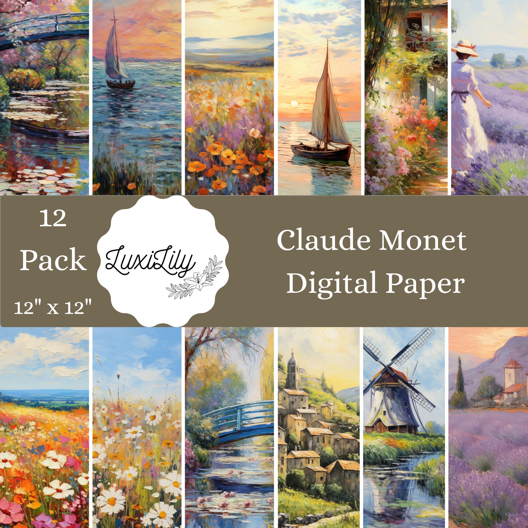Claude Monet Digital Paper, Monet Inspired Paintings and Backgrounds ...