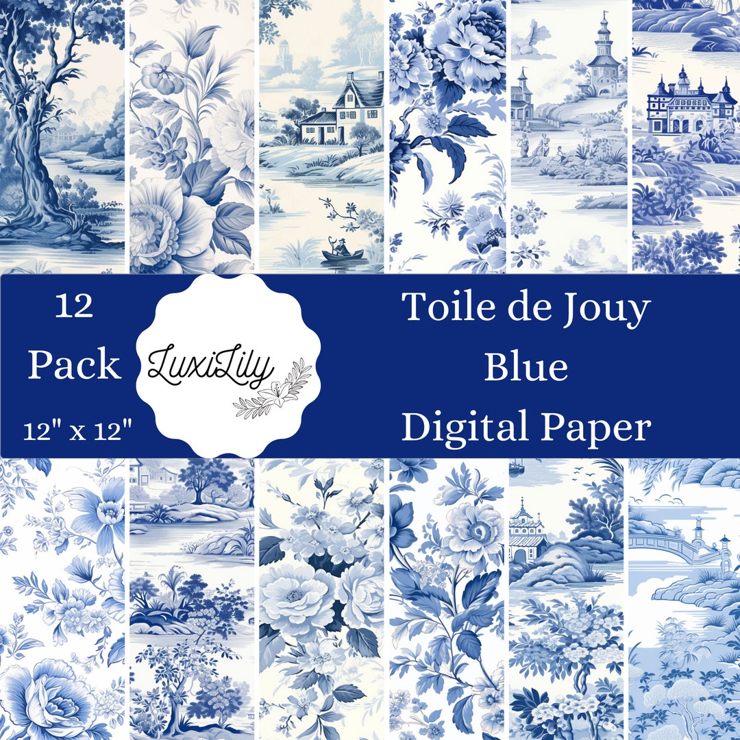 Toile Digital Paper, Toile De Jouy Digital Paper, Blue and White ...