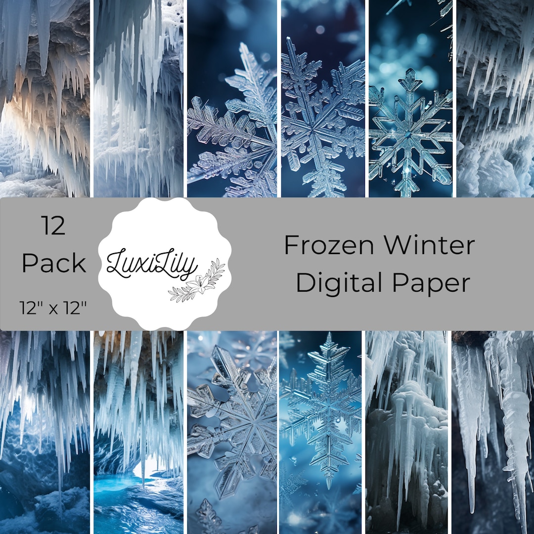 Printable Frozen Winter Digital Paper Pack Freezing Snowfall Ephemera ...