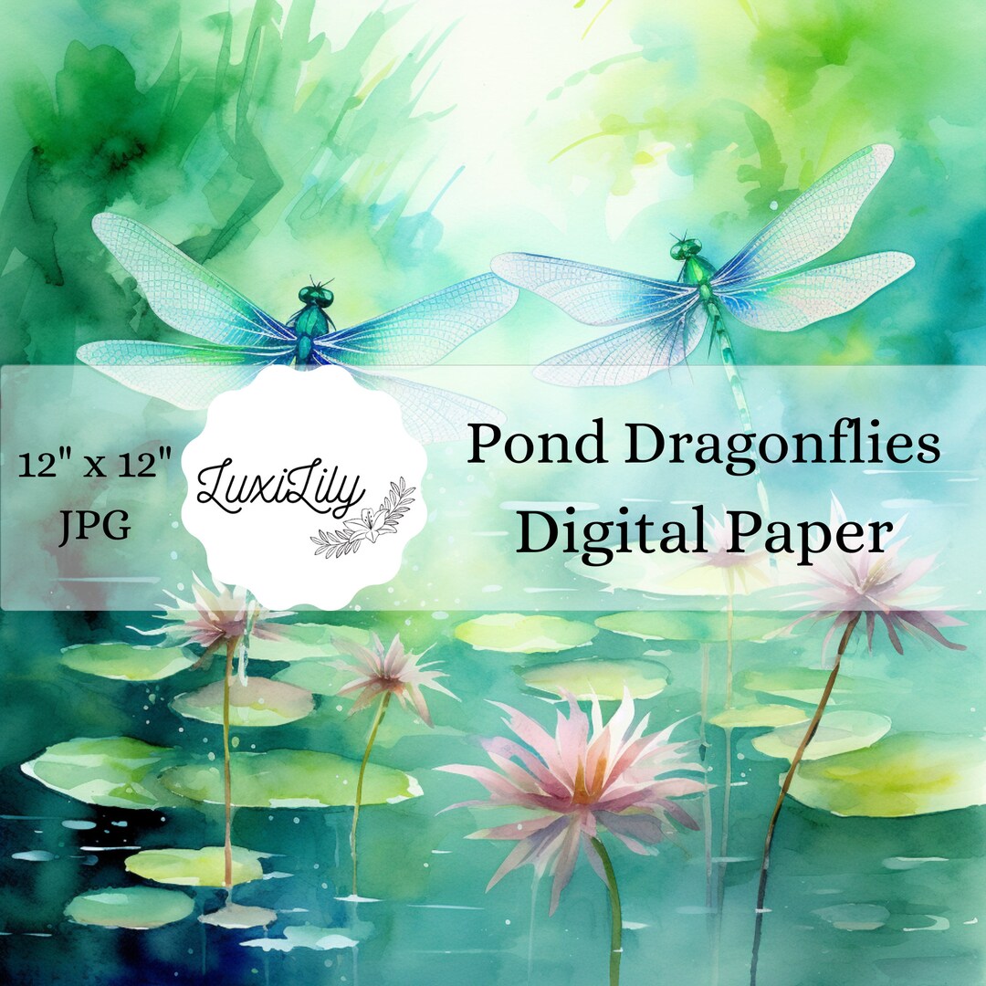 Watercolor Dragonflies Digital Paper Pond Dragonfly Scrapbooking Paper ...