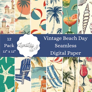 Vintage Beach Digital Paper: Retro Seamless Patterns (digital Download ...