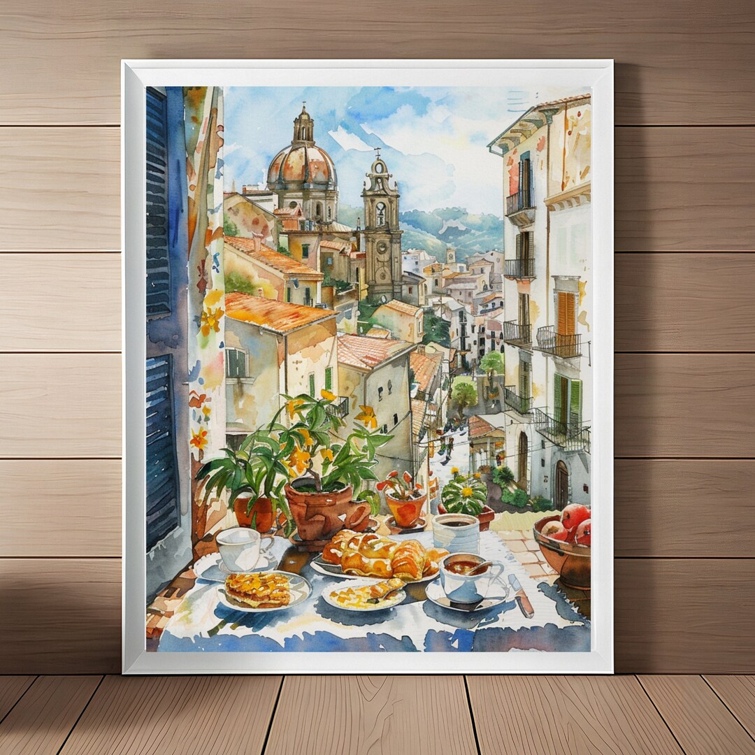 Sicily Breakfast Painting Italian Kitchen Art, Vintage Italy Wall Art ...