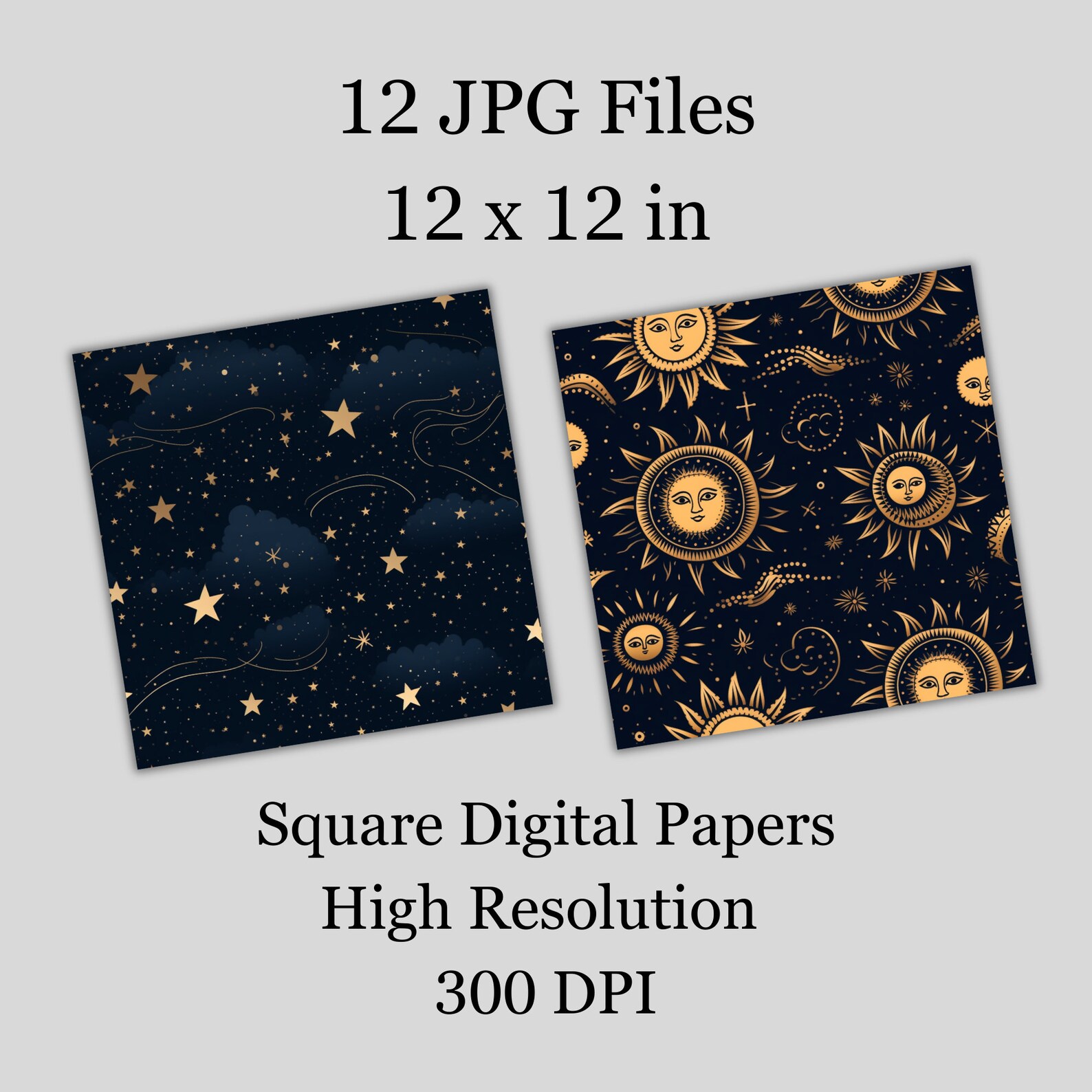 Celestial Starry Night Digital Paper Pack, Seamless Navy Textures and ...