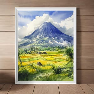 Philippines Art, Mount Mayon Volcano Watercolor Painting, Nature Wall ...