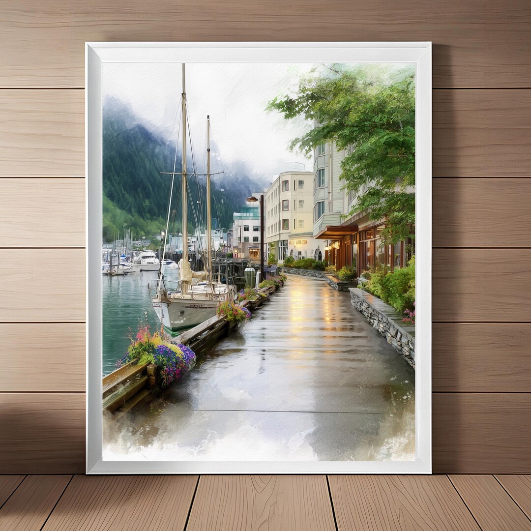 Juneau Alaska Watercolor Painting: Mountain Landscape Art Print, Travel ...