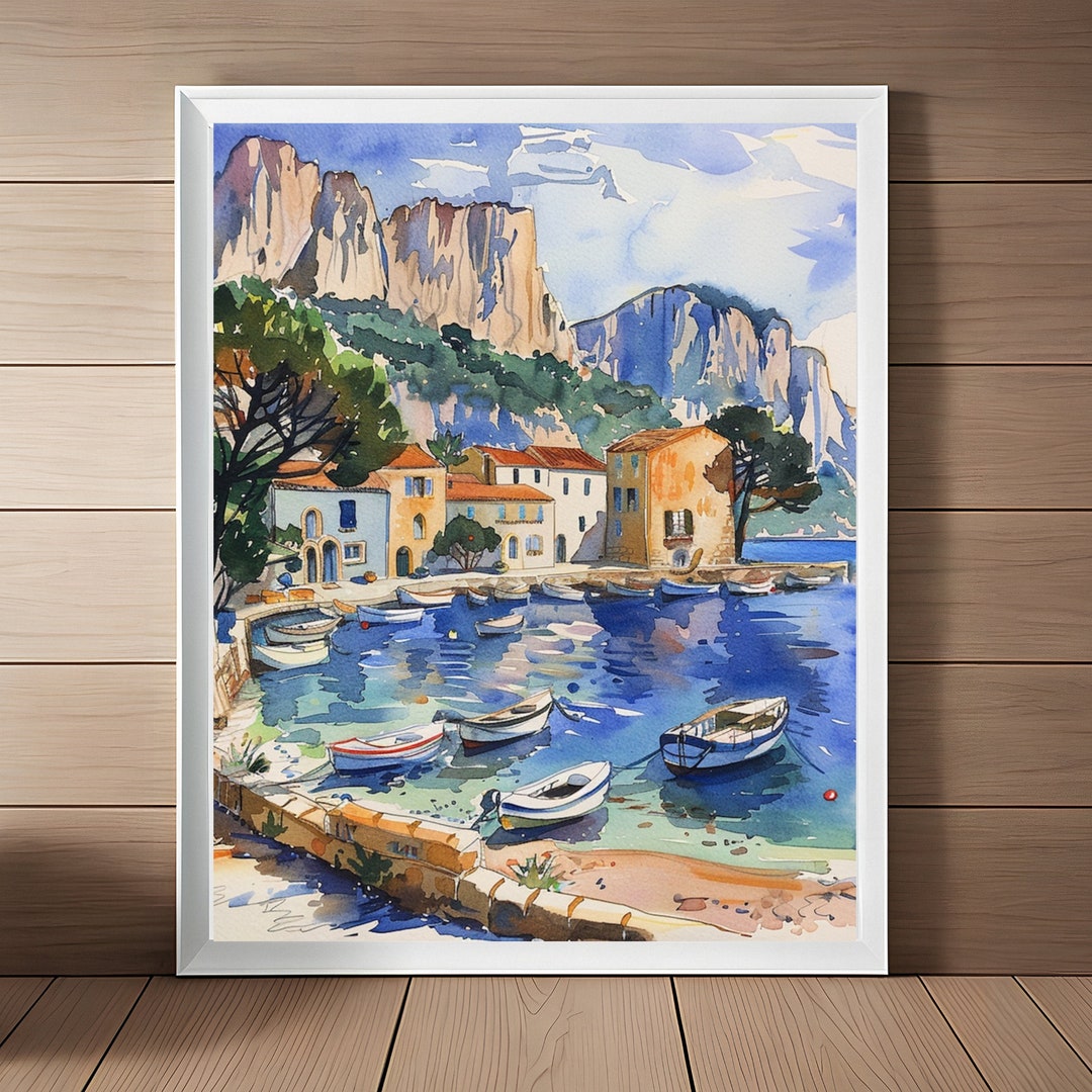 Cassis France Art Print: French Riviera Watercolor, Mediterranean ...