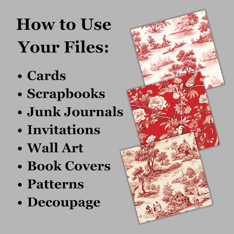 Seamless Red Toile Digital Paper, Toile De Jouy Digital Paper, Red ...