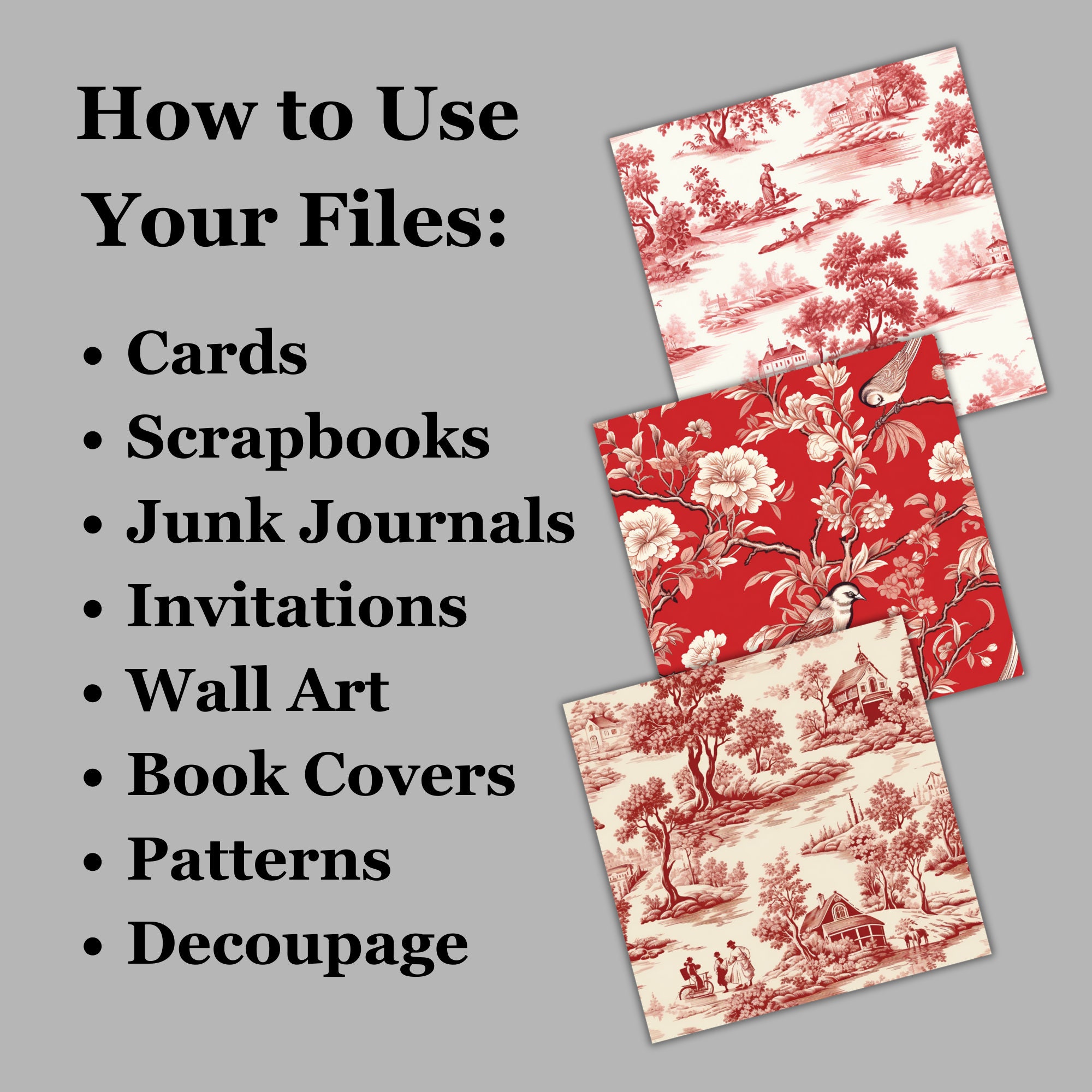 Seamless Red Toile Digital Paper, Toile De Jouy Digital Paper, Red ...